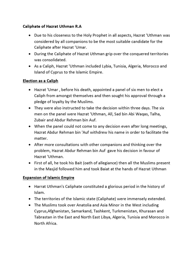 Caliphate Of Hazrat Uthmanr A Pdf Caliphate Quran