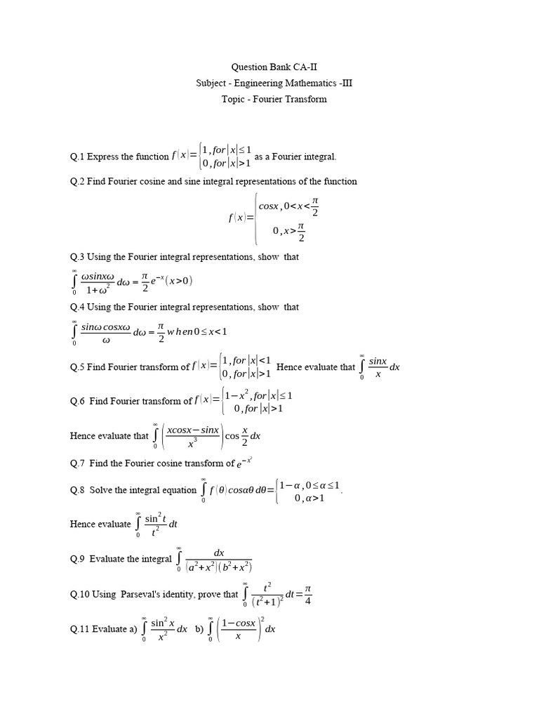 Question Bank CA-II (M-III) | Download Free PDF | Fourier Transform | Algebra
