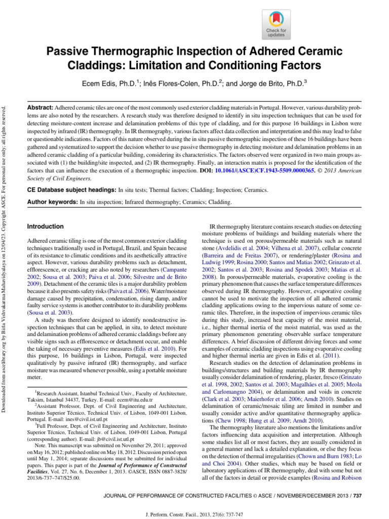 Flores Colen Et Al 2012 Passive Thermographic Inspection of Adhered ...