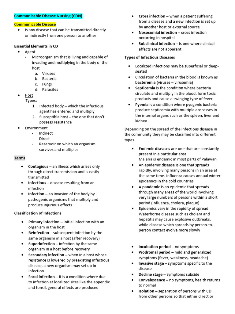 Communicable Disease Nursing Overview | PDF | Infection | Immunity ...