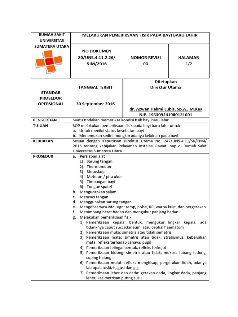 Sop-80 Melakukan Pemeriksaan Fisik Pada Bayi Baru Lahir | PDF | Pengembangan Diri | Kesehatan ...