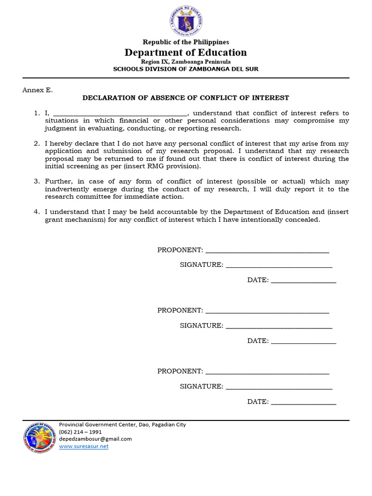 Declaration of Absence of Conflict of Interest 1 | PDF