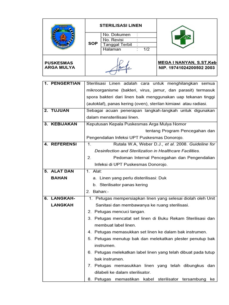 SOP LINEN - Sterilisasi-Linen | PDF