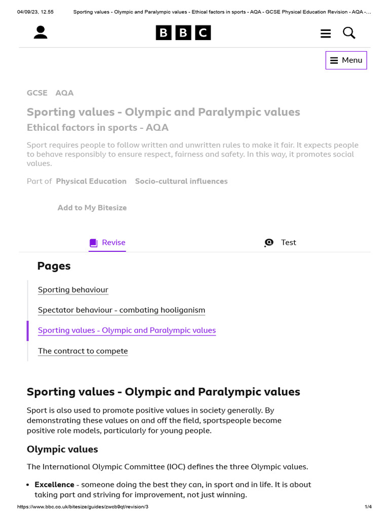 Sporting Values - Olympic and Paralympic Values - Ethical Factors in Sports - AQA - GCSE ...