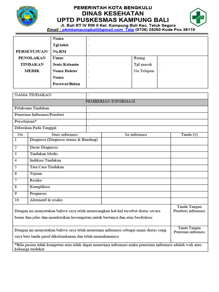 Formulir Informed Consent (Persetujuan Tindakan) | PDF