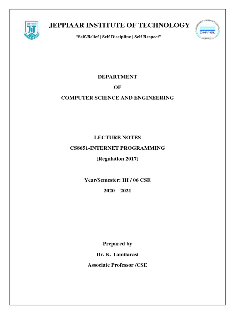 Jeppiaar Institute of Technology: Department OF Computer Science and ...