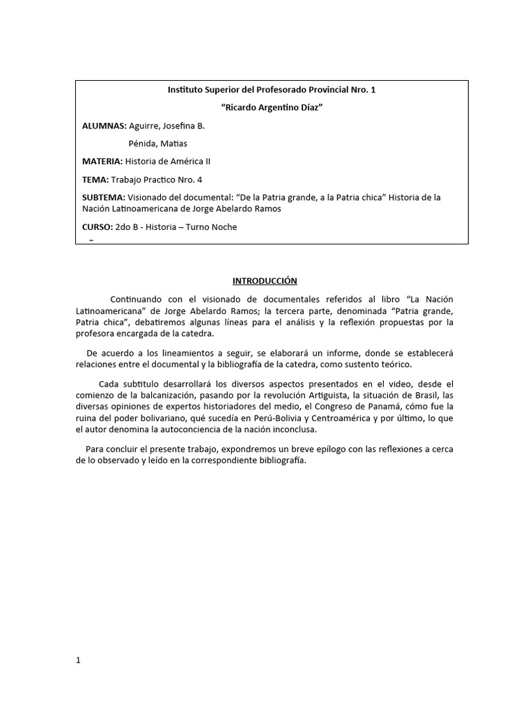 TP 4 - de La Patria Grande - HA2 (1) - 1 | PDF | America latina | Buenos Aires