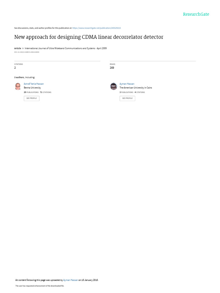 New Approach For Designing CDMA Linear Decorrelator Detector | PDF | Detector (Radio) | Kalman ...