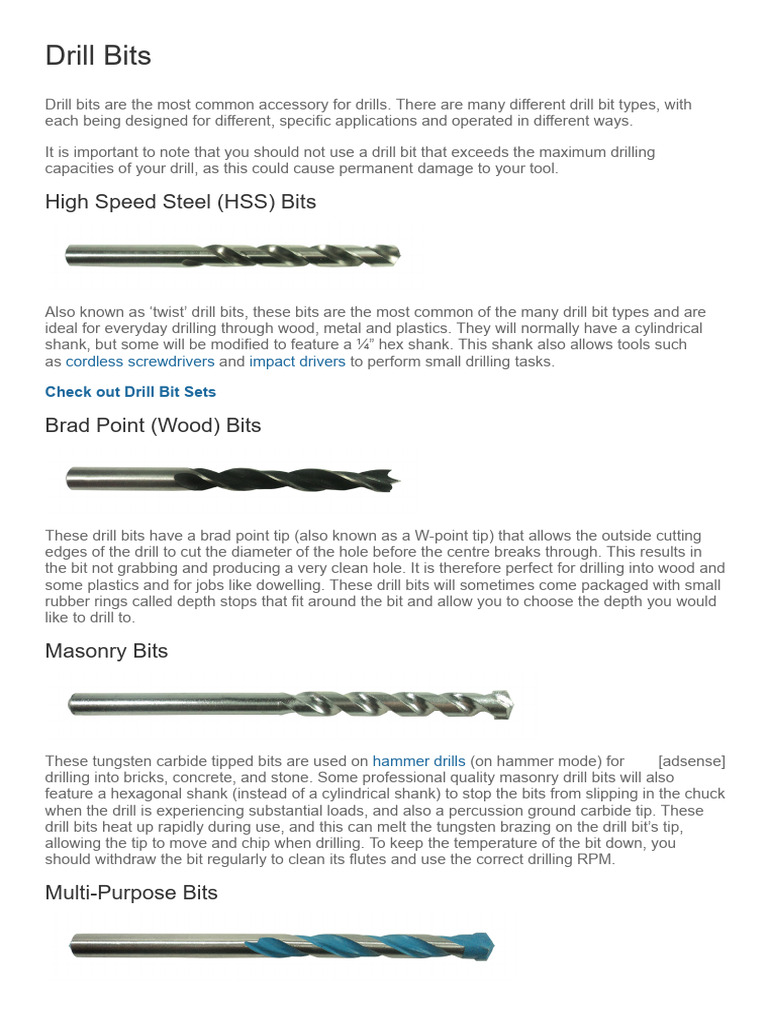 Drill Bit Types - The Ultimate Guide | PDF | Drilling | Drill