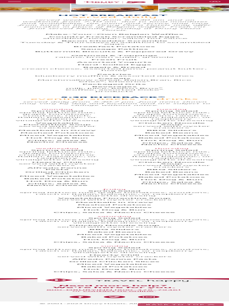 Breakfast and Kickback Menu - Drury Hotels | PDF | Hot Dog | French Fries