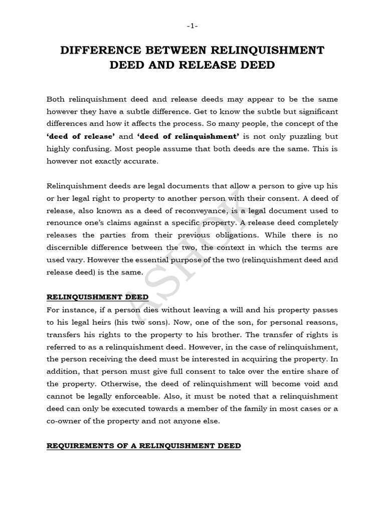 Relinquishment vs Release Deed Explained | PDF | Deed | Mortgage Law