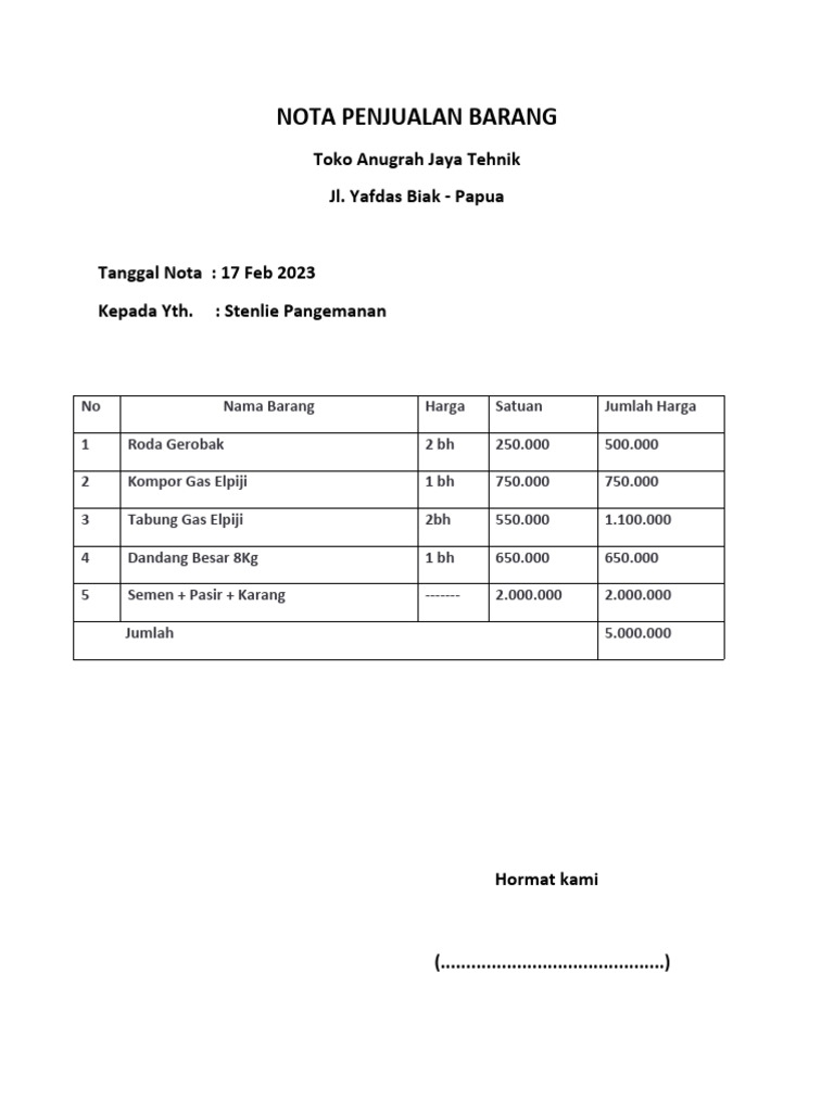 Nota Belanja Barang | PDF