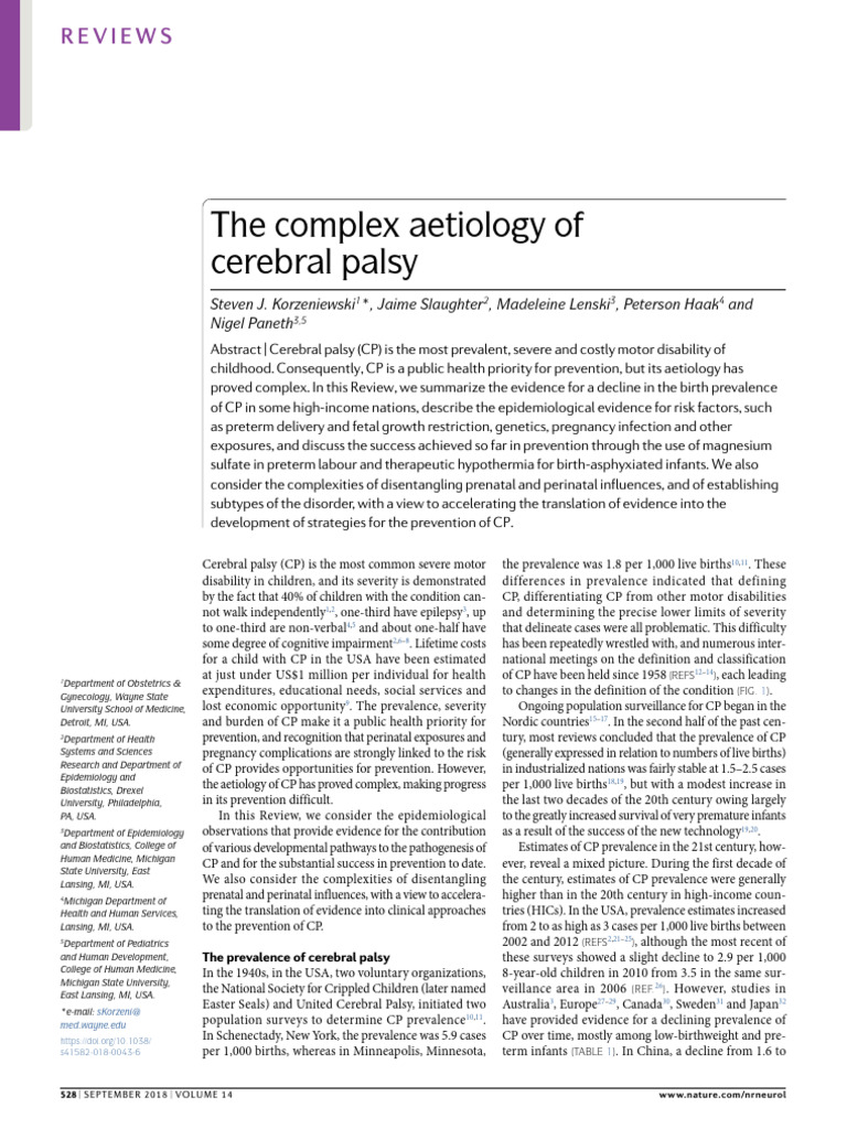 The Complex Aetiology of Cerebral Palsy | PDF | Cerebral Palsy | Apolipoprotein E