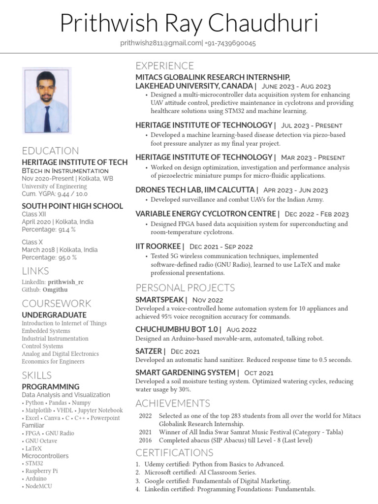 Prithwish Ray Chaudhuri-1 | PDF | Unmanned Aerial Vehicle | Automation