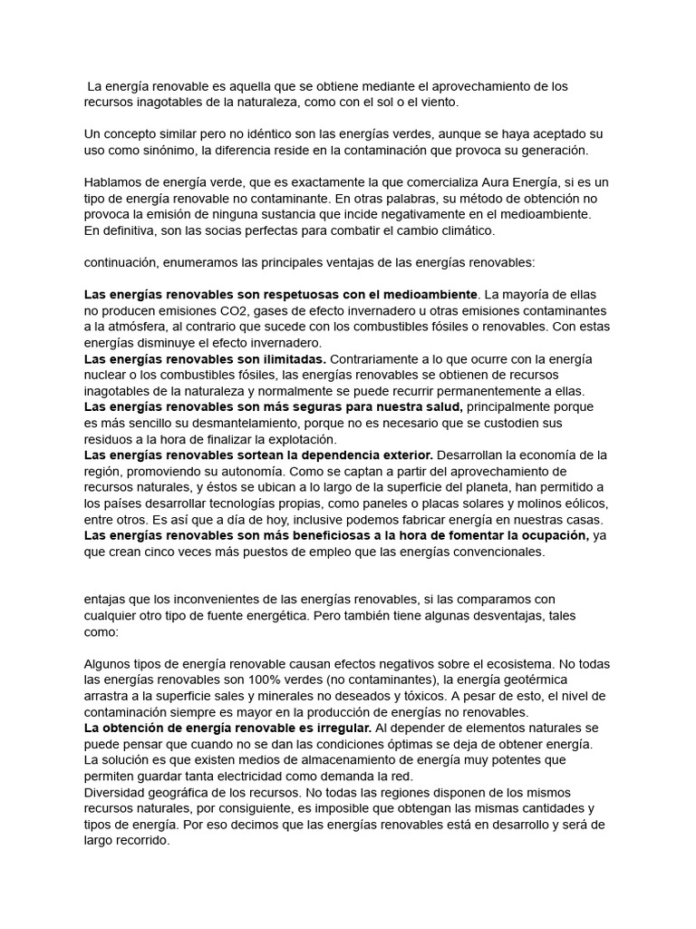 Ventajas y Desventajas de Energías Renovables | PDF | Energía renovable ...
