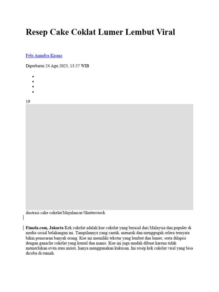 Resep Cake Coklat Lumer Lembut Viral | PDF