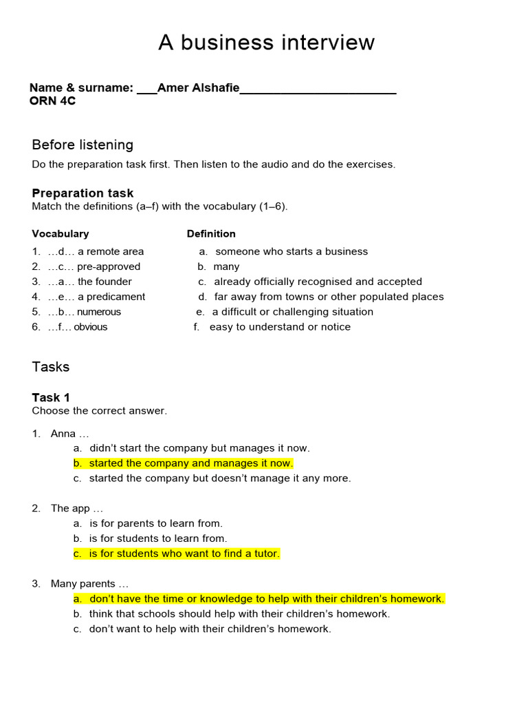 A Business Interview - Worksheet | PDF | Syntax | Grammar
