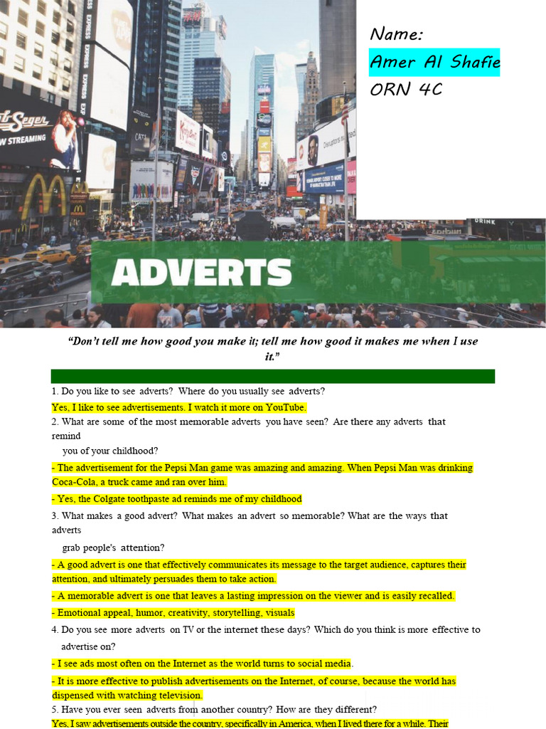 Adverts and Pop Culture - The Clever Tricks of Advertising - Worksheet ...