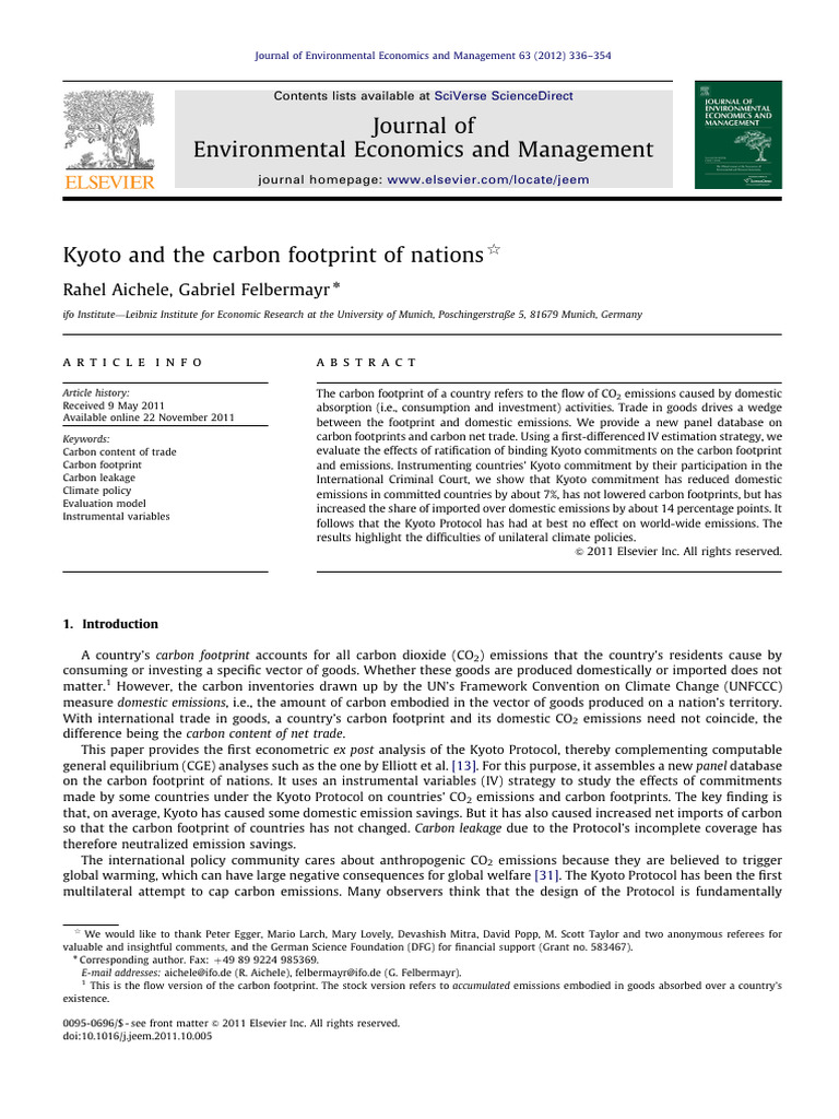 4 - Aichele and Febelmayr - 2012 | PDF | Kyoto Protocol | Carbon Footprint