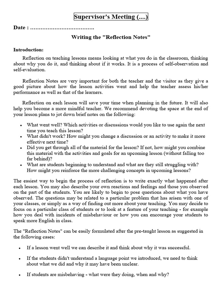 reflection-notes | PDF | Lesson Plan | Teachers