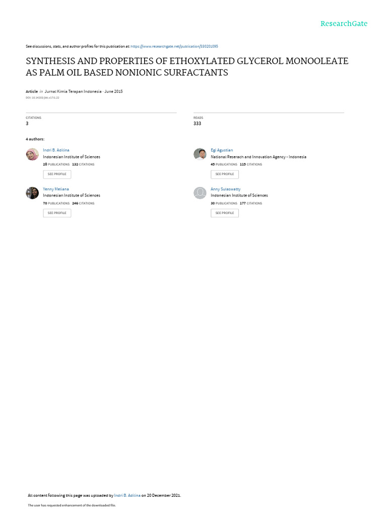 Synthesis and Properties of Ethoxylated Glycerol Monooleate As Palm Oil ...