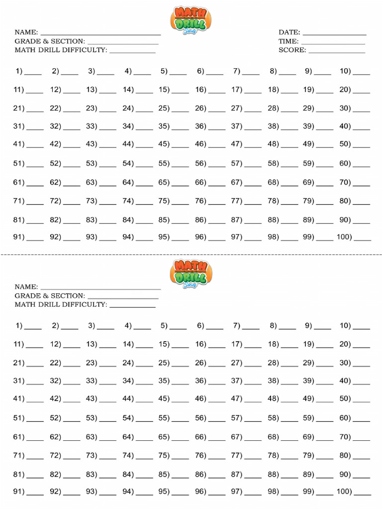 MATH DRILL SERIES ANSWER SHEET (A4 Size Paper) | PDF