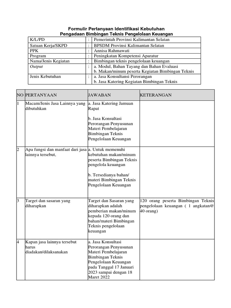 Lampiran 3 - Form Identifikasi Kebutuhan | PDF
