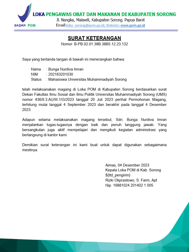 Surat Keterangan Magang | PDF