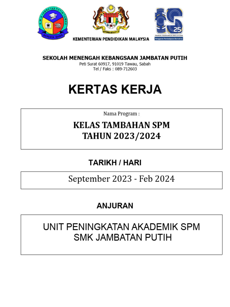Kertas Kerja Kelas Tambahan SPM 2023 24 | PDF | Karier & Perkembangan
