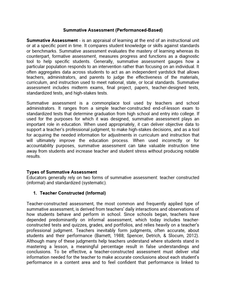 Summative (Performance-Based Assessment) | PDF | Educational Assessment ...