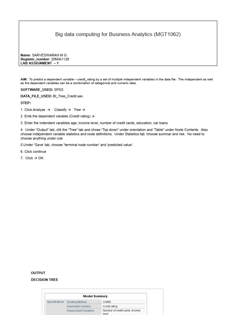 20mia1128 Bigdata Lab 1 | PDF | Dependent And Independent Variables | Categorical Variable