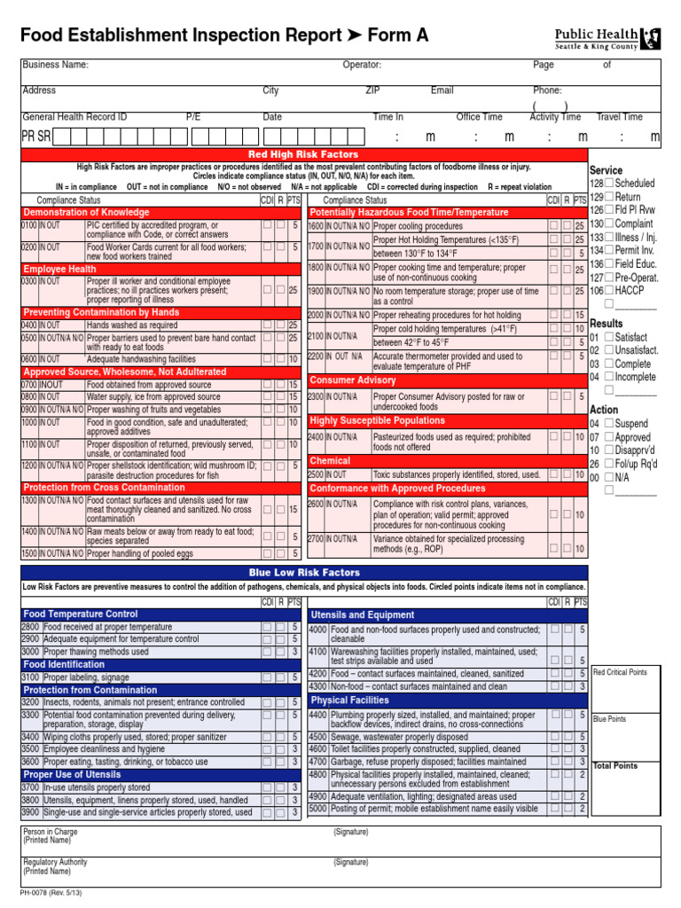 Food Establishment Inspection Summary | PDF | Sewage | Hygiene