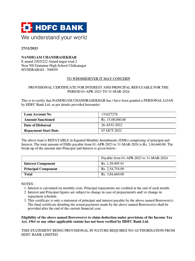 Chandra496 - Provisional Interest Certificate | PDF | Law