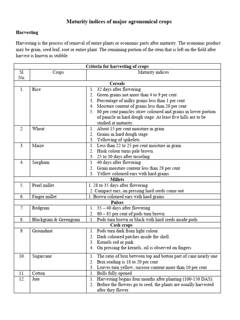 Maturity Indices for Agronomical Crops | PDF | Cereals | Legume