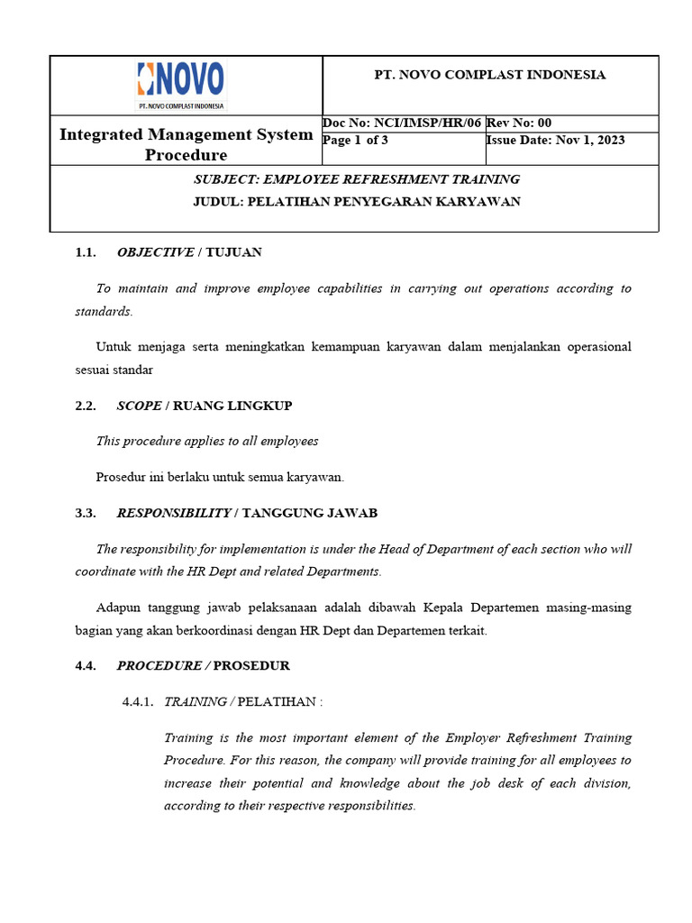 Sop Refreshment Training | PDF | Business
