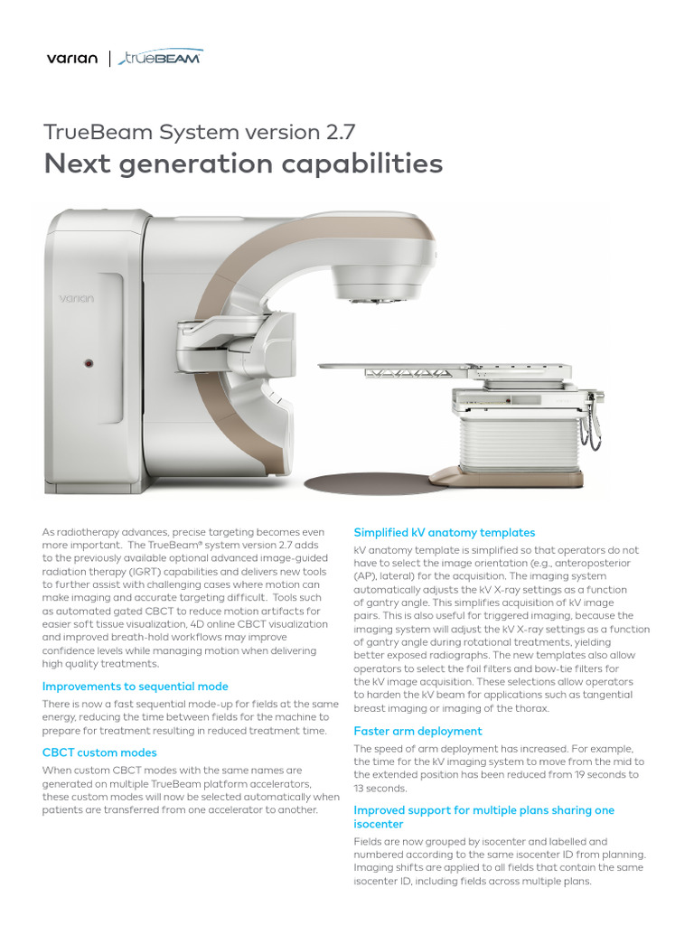 TrueBeam System version 2.7 | PDF | Radiation Therapy | Clinical Medicine