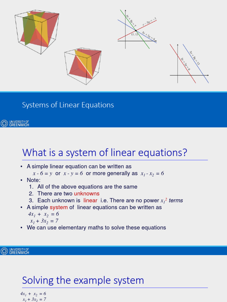 Systems of Linear Equations | PDF | System Of Linear Equations | Equations