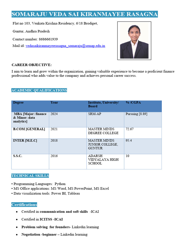 Anuha Kasturi - Resume 1 | PDF | Cognition | Business