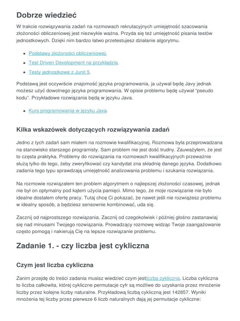 Samouczek Programisty Zadania Z Rozmow Kwalifikacyjnych | PDF Samouczek Programisty Zadania Z Rozmow Kwalifikacyjnych | PDF