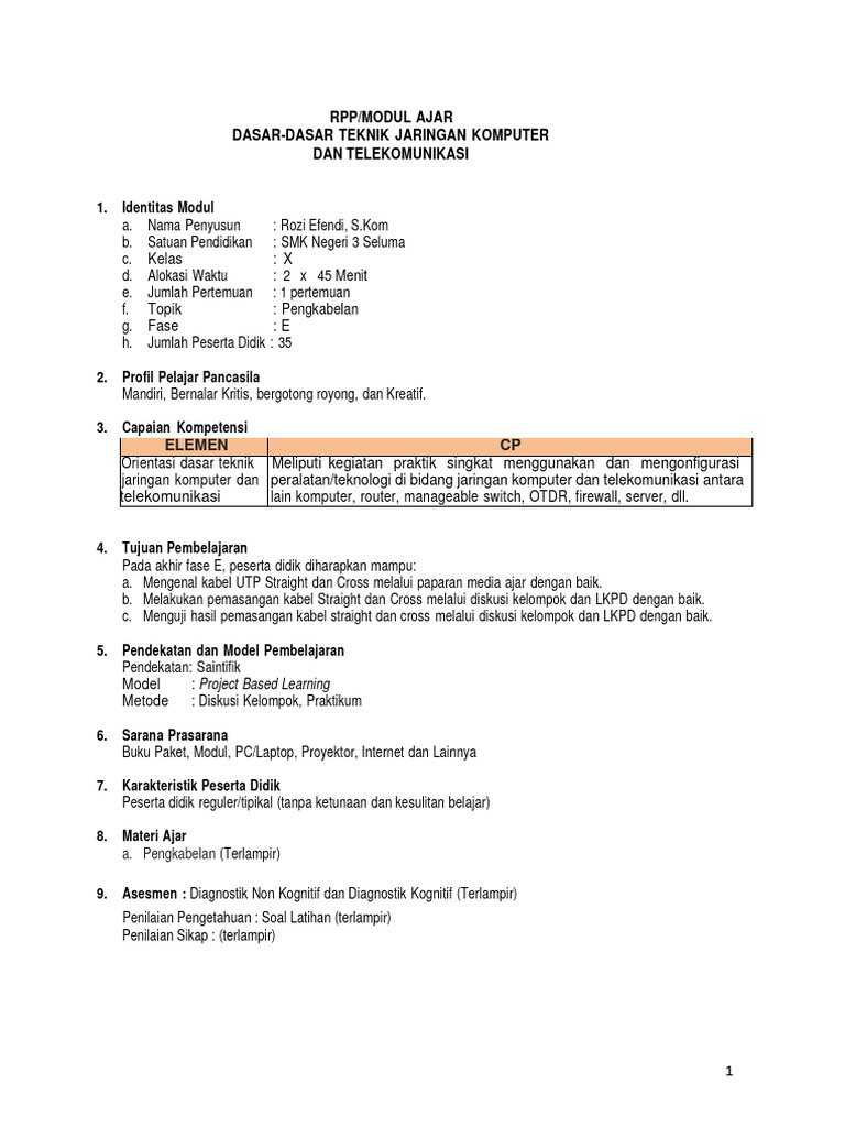 RPP Modul Ajar Contoh Instalasi Lan Modul Ajar | PDF