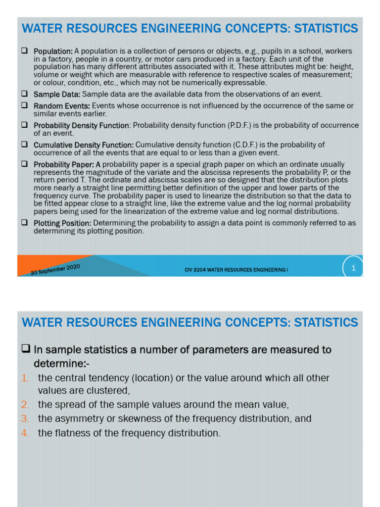 Water Resources Engineering Concepts Statistics | PDF | Probability Distribution | Statistics