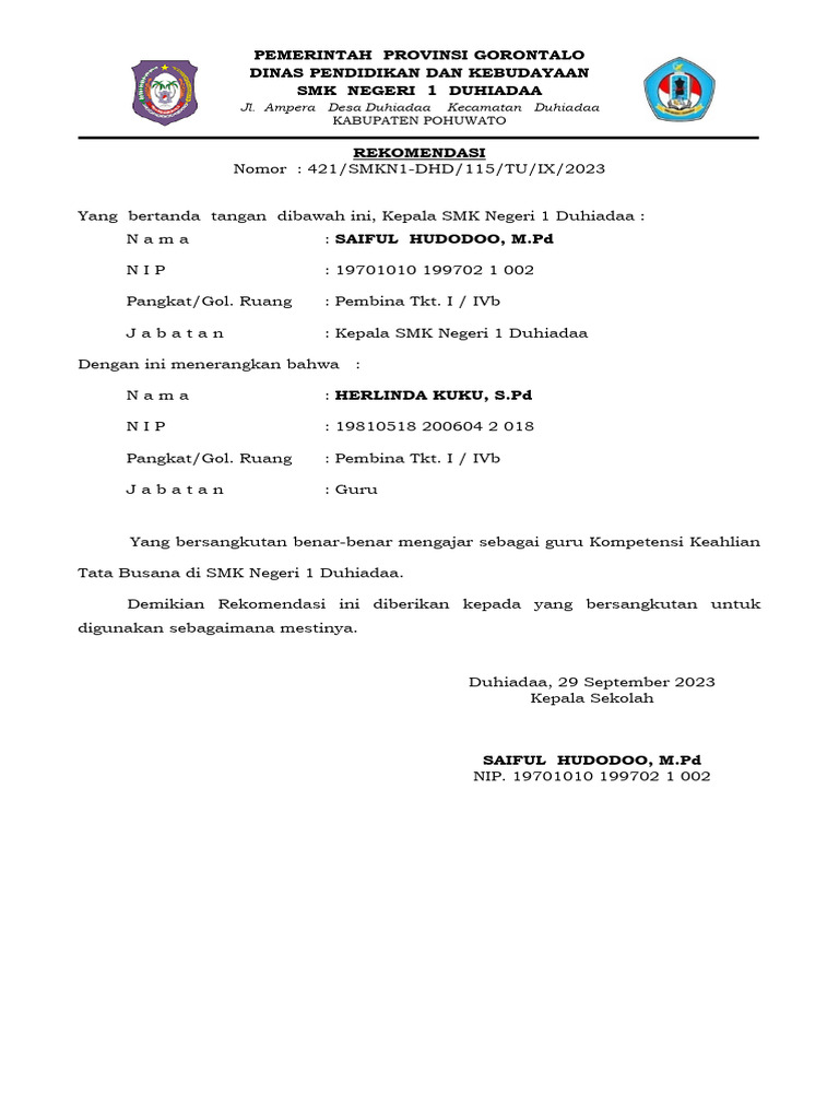 Surat Keterangan, Rekomendasi | PDF