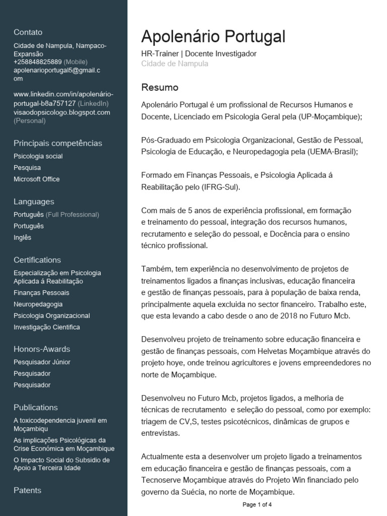 CV Portugal 2021 | PDF | Gestão de recursos humanos | Psicologia