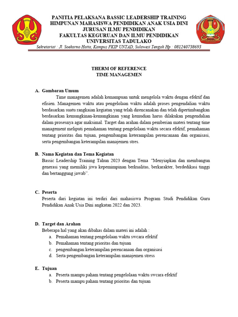 Thor - Time Manajemen - LDK - 2023 | PDF