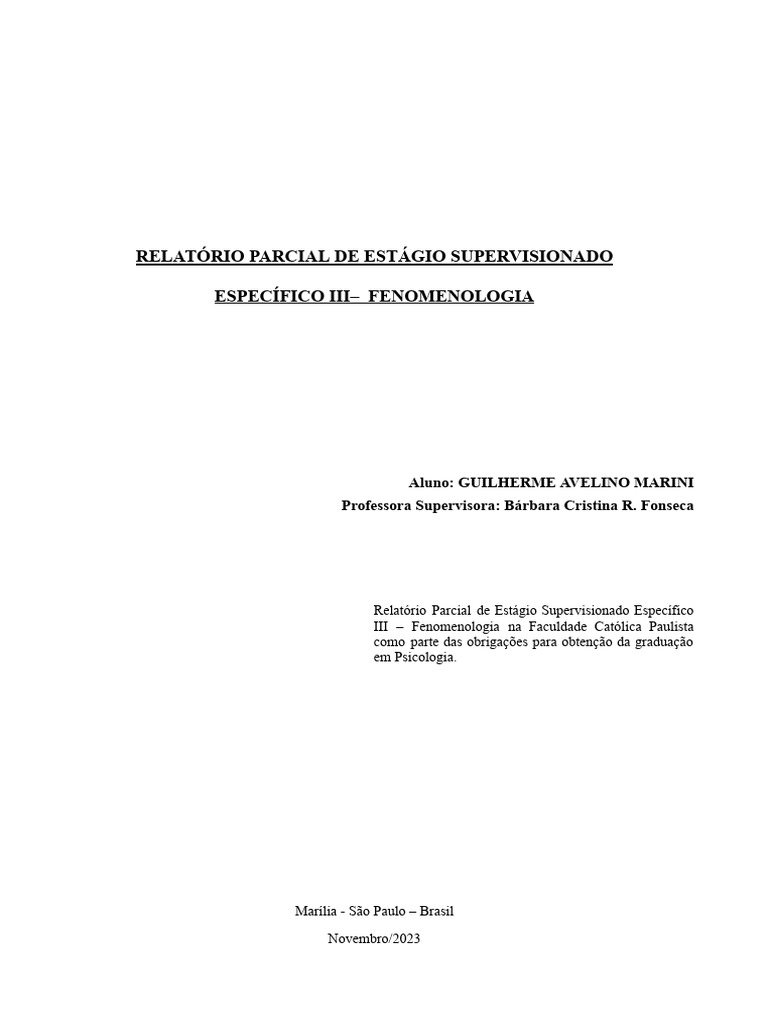 Relatorio Final | PDF | Terapia Gestalt | Psicologia