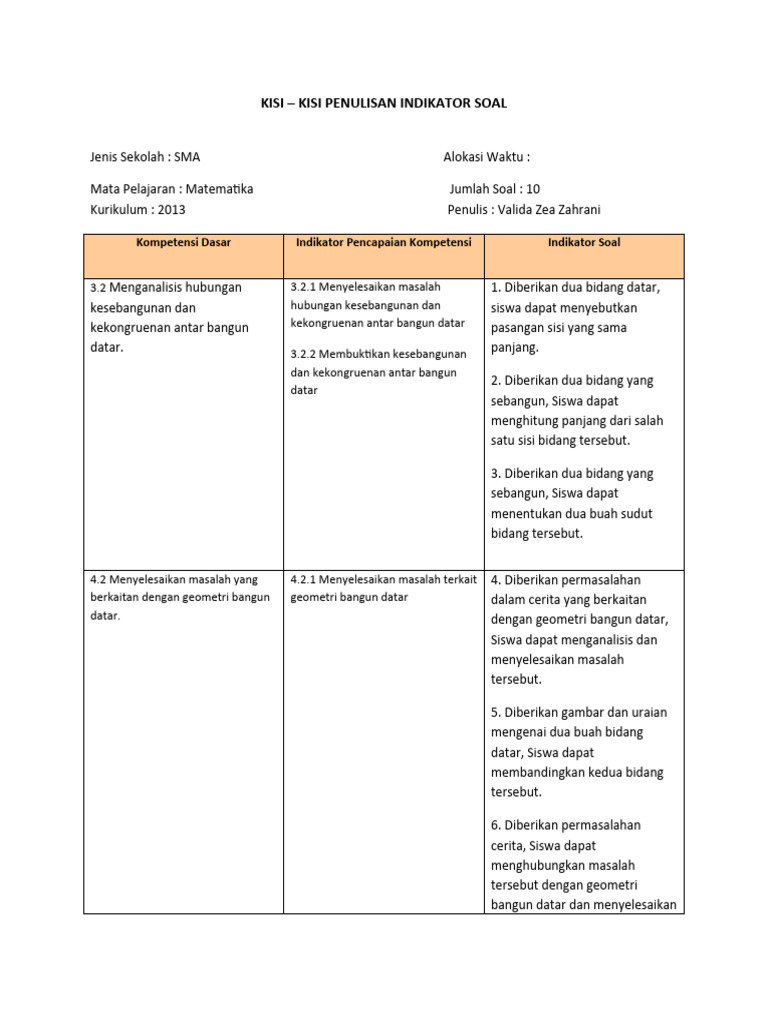 Indikator Soal | PDF