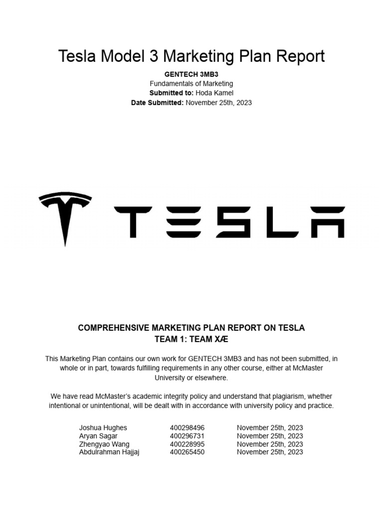 Fundamentals of Marketing - Tesla Marketing Plan Report | PDF | General ...