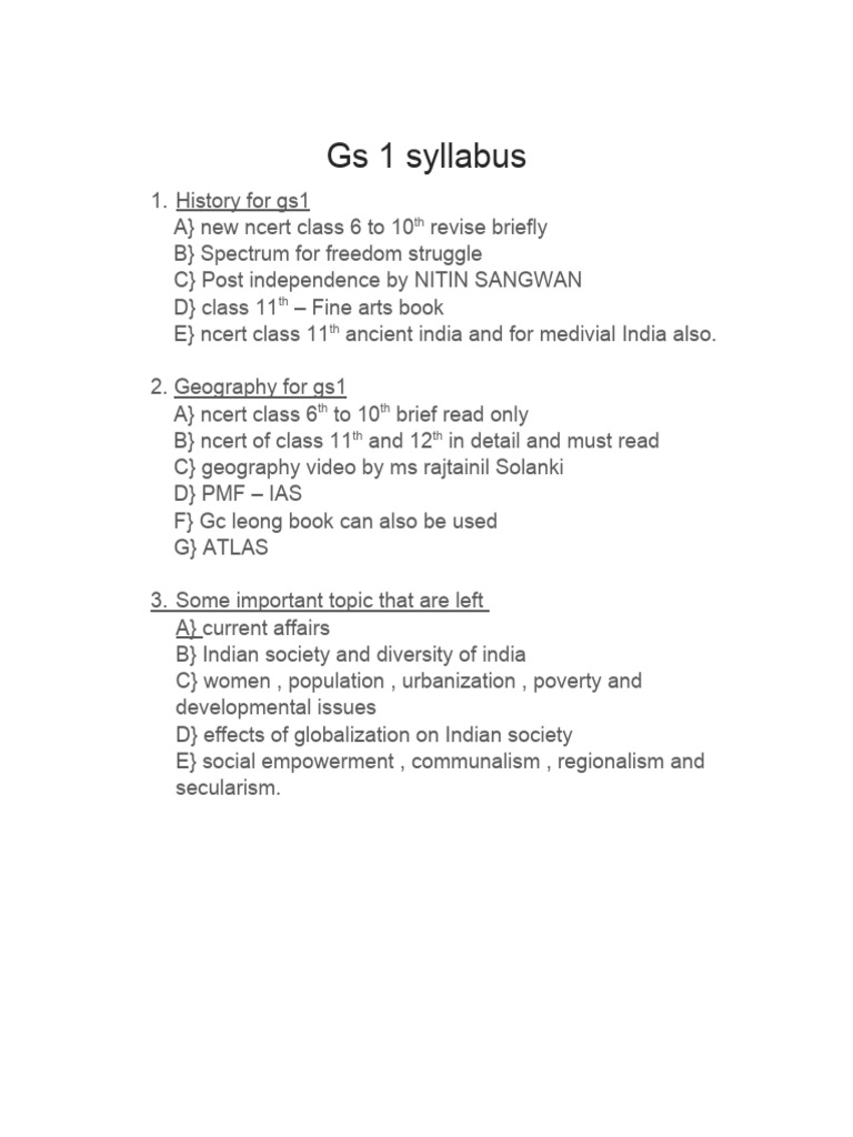 Gs Syllabus For Mains | Download Free PDF | Government | Economies