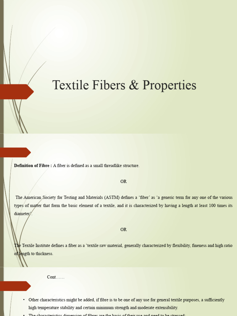 Definition and Properties of Textile Fibers | PDF | Textiles | Fibers