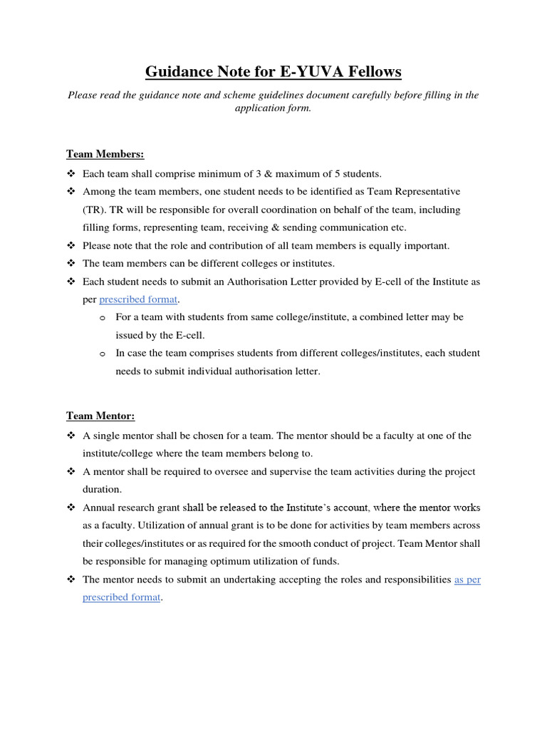 Guidance Note - EYUVA Fellows | PDF